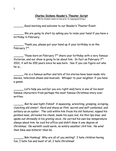 Charles Dickens Readers Theater script | Teaching Resources