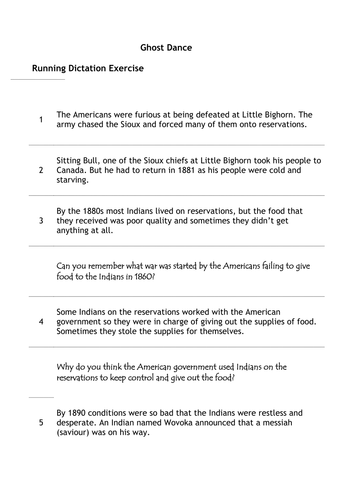 Ghost Dance Running Dictation Exercise | Teaching Resources