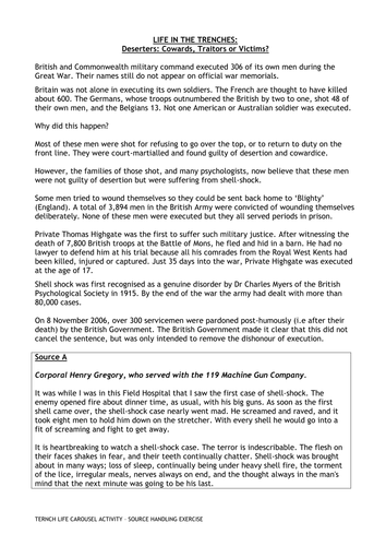 Life in Trenches carousel activities | Teaching Resources