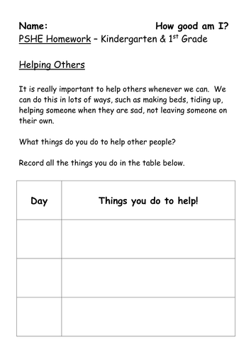 Kindergarten & 1st Grade Citizenship Homework | Teaching Resources