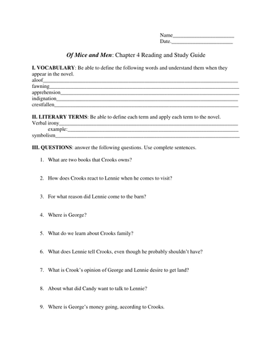 Of Mice and Men Worksheets | Teaching Resources