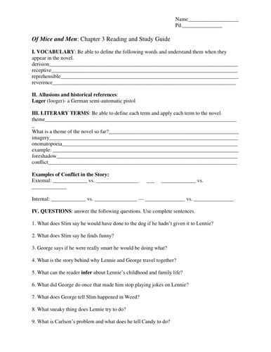 Of Mice and Men Worksheets | Teaching Resources
