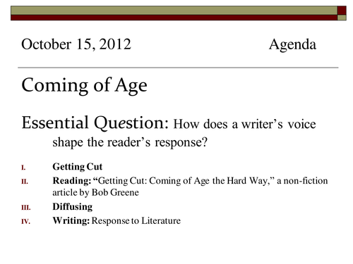 Grade 9 English Lesson Plans: SpringBoard IV (Coming of Age) Part I ...