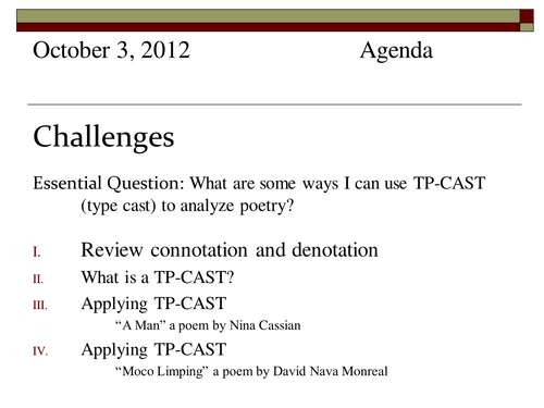 Challenges - SpringBoard Level III: (Unit 1) | Teaching Resources