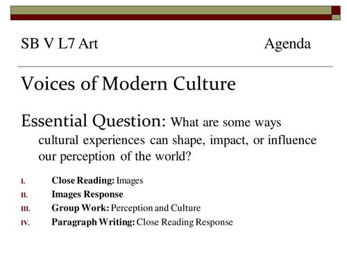 Grade 11 English Lesson Plans: SpringBoard Level V Unit 1 (Culture ...