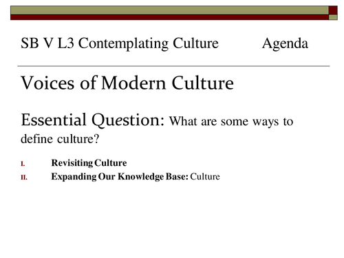 Grade 11 English Lesson Plans: SpringBoard Level V Unit 1 (Culture ...