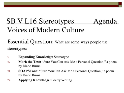 Grade 11 English Lesson Plans: SpringBoard Level V Unit 1 (Culture ...