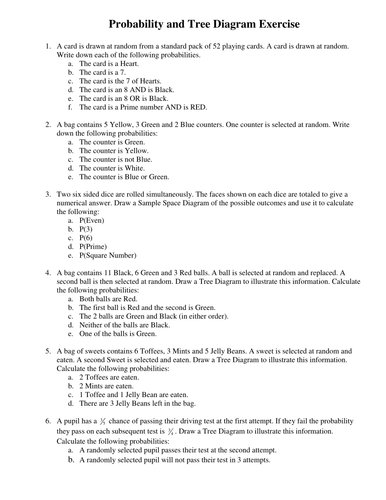 Probability and Tree Diagram Exercise | Teaching Resources