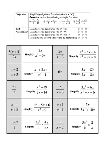 Simplifying Algebraic Fractions Dominoes | Teaching Resources