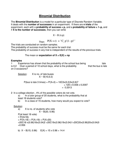 Extra Binomial Notes for Clarity | Teaching Resources