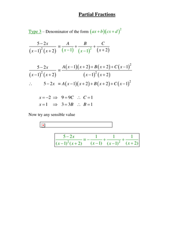 Partial Fractions Examples | Teaching Resources