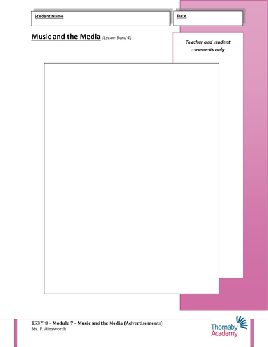 Music and the Media Handouts (Creating a jingle) | Teaching Resources