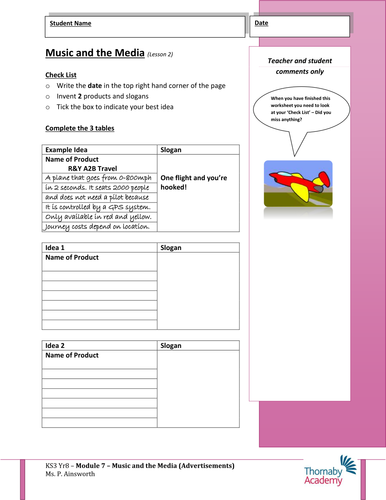 Music and the Media Handouts (Creating a jingle) | Teaching Resources