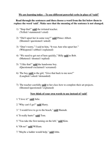 Don't use "said" handout | Teaching Resources