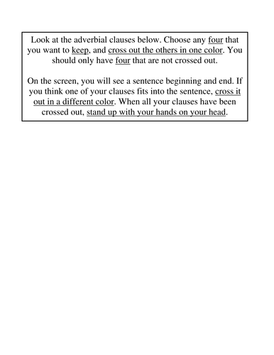 Adjectivial/embedded clause bingo game | Teaching Resources