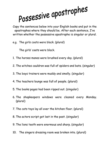 Introduction to Possessive Apostrophes | Teaching Resources