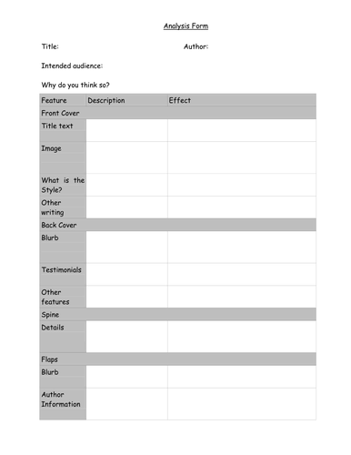 Book Cover Analysis Worksheet | Teaching Resources