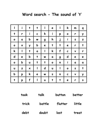 Wordsearch letter "t" | Teaching Resources