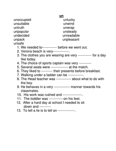 Prefix un- | Teaching Resources