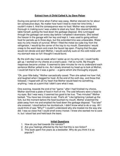 Non Fiction Writing – Child Called It | Teaching Resources