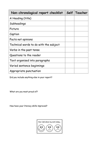 Editing Checklist for a Non-chronological report | Teaching Resources