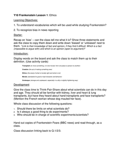 Introduction to Frankenstein | Teaching Resources