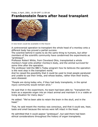 Introduction to Frankenstein | Teaching Resources