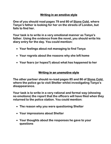 Complete collection of activities for "Stone Cold" | Teaching Resources