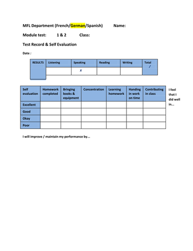 Target Sheet | Teaching Resources