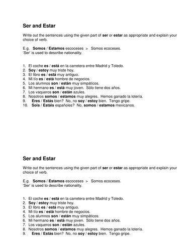 Ser & Estar | Teaching Resources