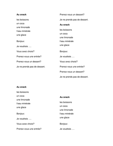 Le snack | Teaching Resources