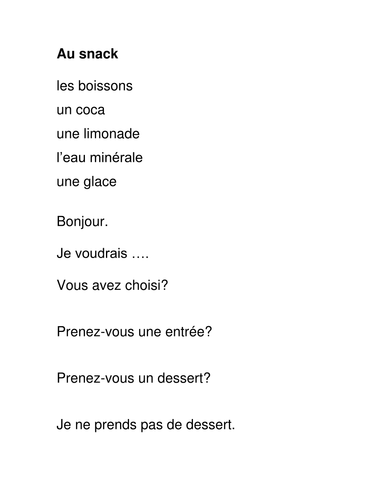 Le snack | Teaching Resources
