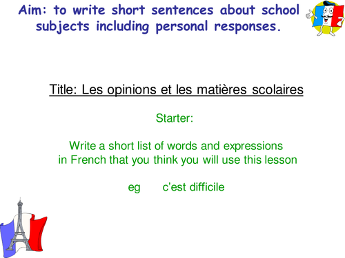 Les opinions et les matières | Teaching Resources