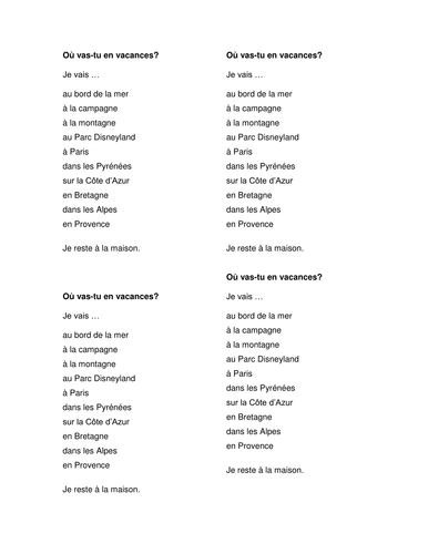 Ou vas tu? - key vocab | Teaching Resources