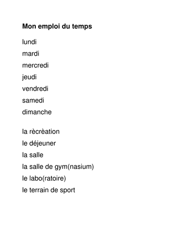 Mon emploi du temps | Teaching Resources
