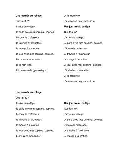 Une journée au collège | Teaching Resources