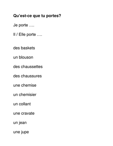 Qu'est-ce que tu portes? (Uniform) | Teaching Resources