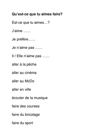 Qu'est-ce que tu aimes faire? | Teaching Resources