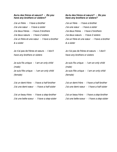 As-tu des frères et soeurs? | Teaching Resources