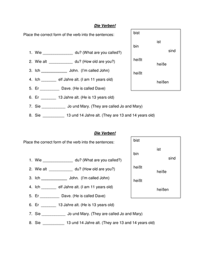 Verb gap fill | Teaching Resources