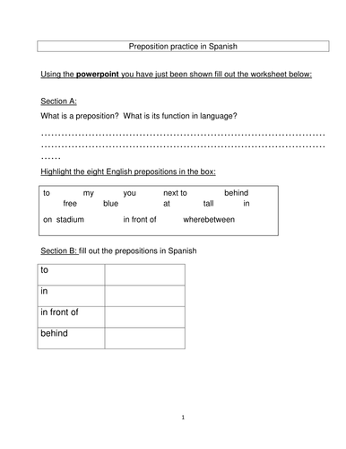 Spanish prepositions | Teaching Resources