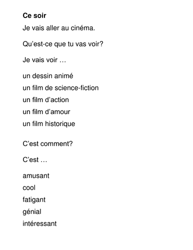 Au cinema | Teaching Resources