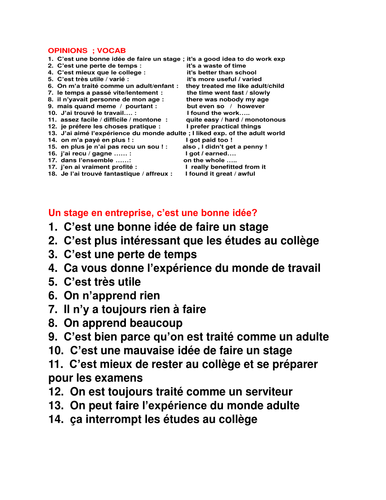 Mon stage | Teaching Resources