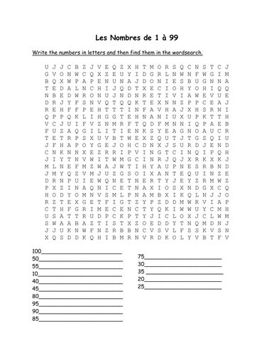 Les chiffres de 1 a 100 | Teaching Resources