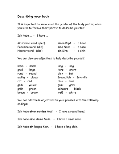 Describing your body! | Teaching Resources