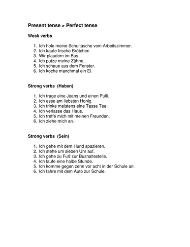 Perfect tense in German | Teaching Resources