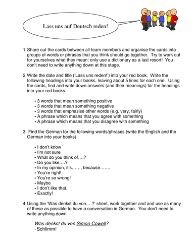 Group Talk for 7th Grade German beginners | Teaching Resources