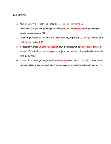 Mon Petit Déjeuner - LISTENING TRANSCRIPT | Teaching Resources