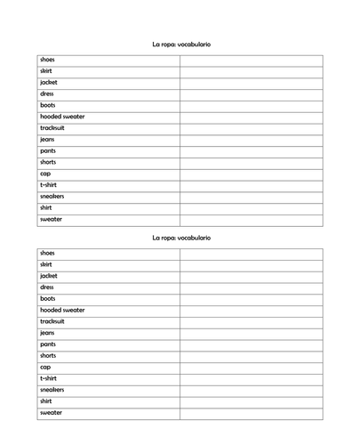 La Ropa - CLOTHES MATCH UP | Teaching Resources