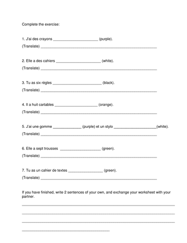 Color agreements in French | Teaching Resources